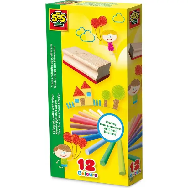 SES CREATIVE Colored Chalk Set & Eraser, 12 Colors