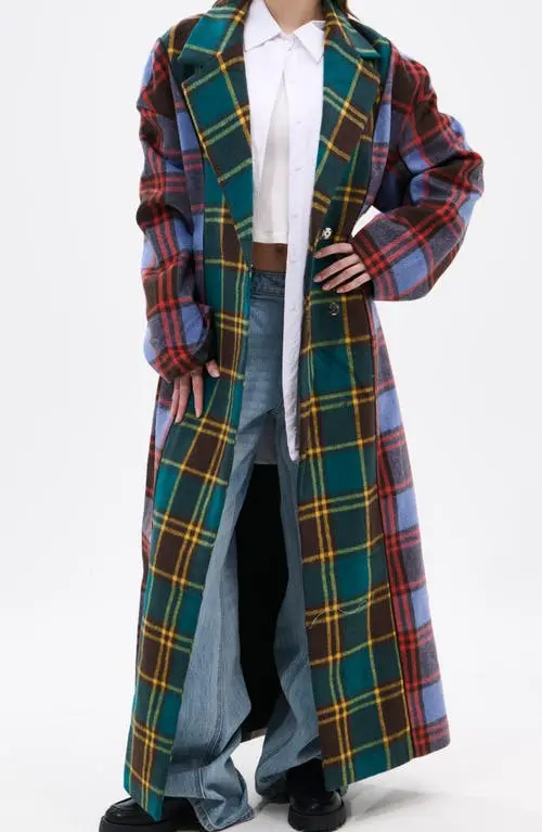 AZALEA WANG Oversized Plaid Trench Coat