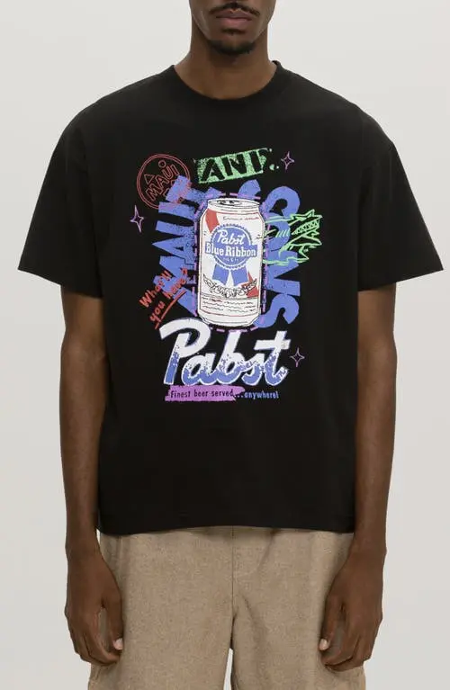 MAUI & SONS X Pabst Blue Ribbon Graffiti Graphic T-shirt - Black