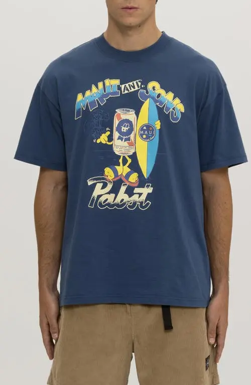 MAUI & SONS X Pabst Blue Ribbon Surf Graphic T-shirt - Navy