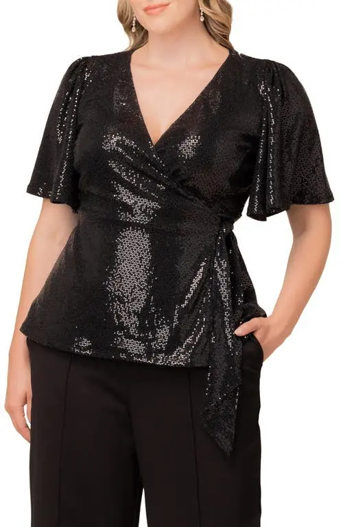 KIYONNA Sequin Wrap Top