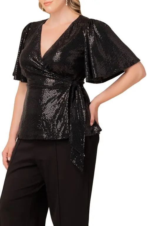 KIYONNA Sequin Wrap Top