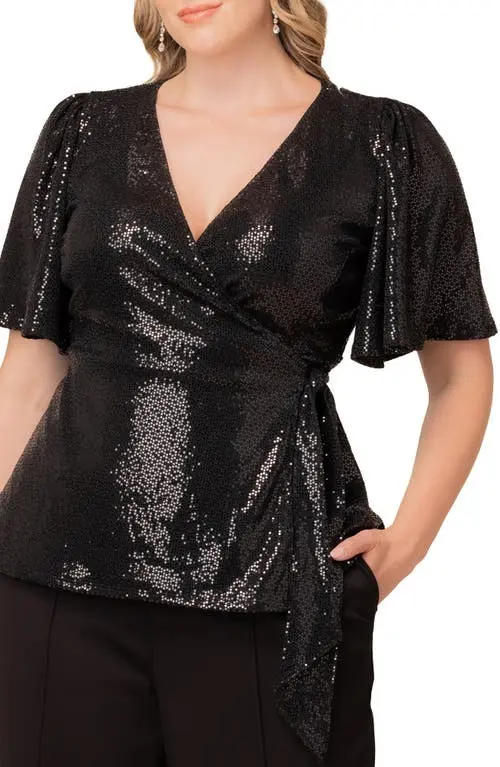 KIYONNA Sequin Wrap Top