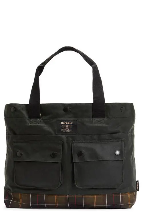 Barbour Field Water-resistant Waxed-cotton Tote - Sage/classic