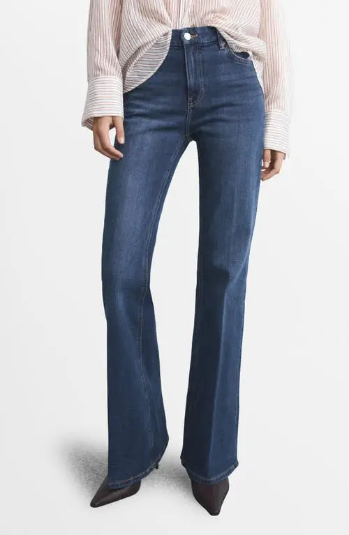Mango High Waist Flare Leg Jeans - Dark Blue