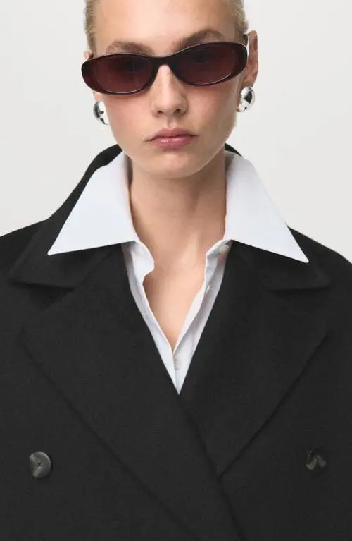 Mango Picarol Wool-blend Double-breasted Coat - Black