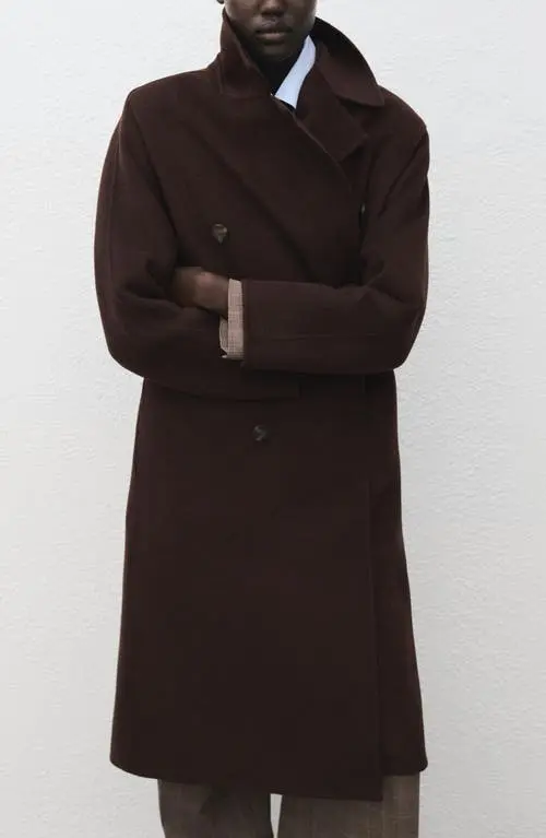 Mango Picarol Wool-blend Double-breasted Coat - Chocolate