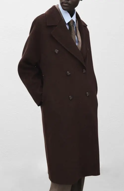 Mango Picarol Wool-blend Double-breasted Coat - Chocolate