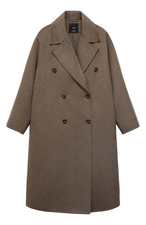 Mango Picarol Wool-blend Double-breasted Coat - Medium Brown