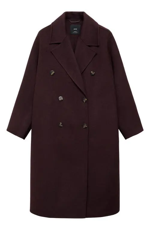 Mango Picarol Wool-blend Double-breasted Coat - Wine