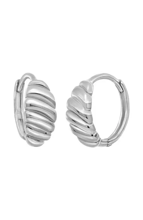 Bony Levy 14k Gold Textured Oval Huggie Hoop Earrings - 14k White Gold