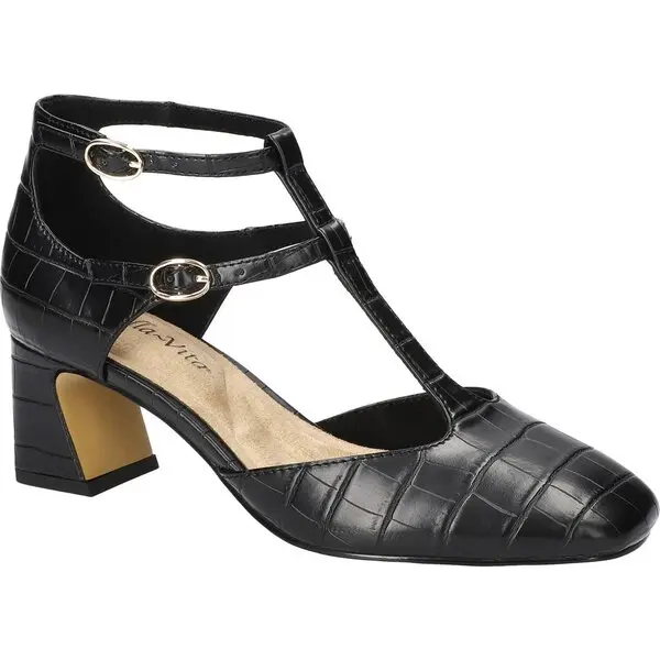 BELLA VITA Harpswell Ankle Strap Pumps - Black Croco