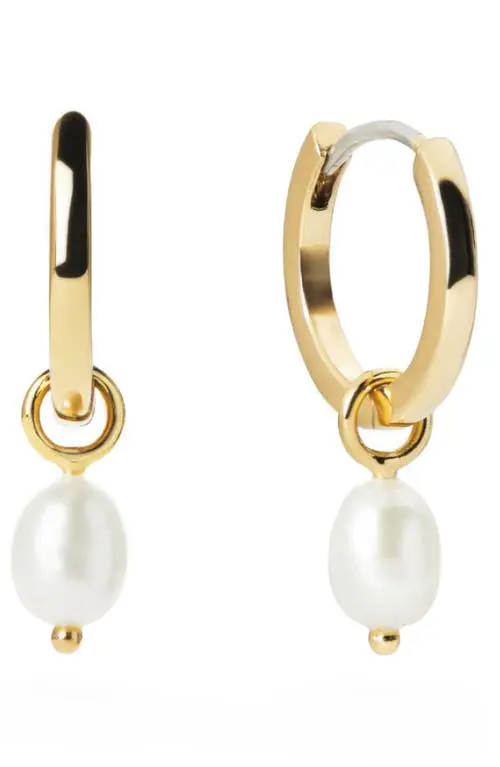 ANA LUISA Freshwater Pearl Huggie Hoop Earrings - Gold/white