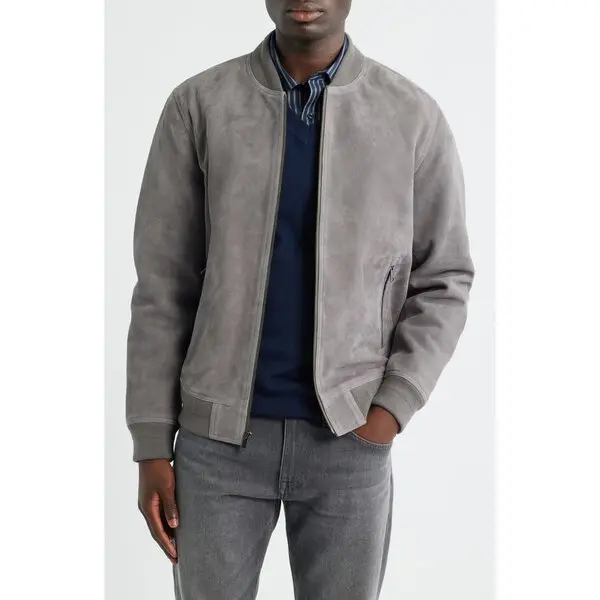 Nordstrom Suede Bomber Jacket - Grey Steel