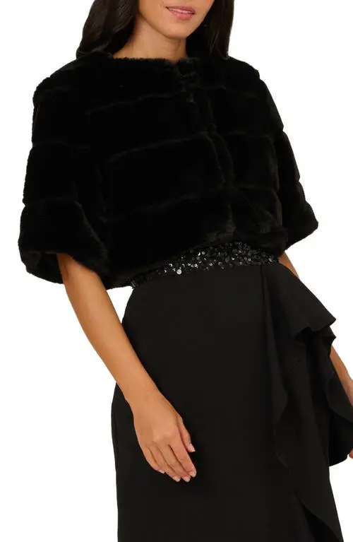 Adrianna Papell Faux Fur Short Sleeve Jacket - Black