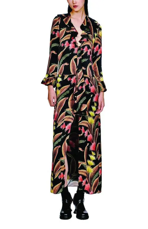Anna Sui Feather Fern Ruffle Tie Dress