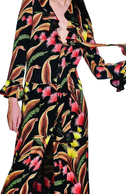 Anna Sui Feather Fern Ruffle Tie Dress