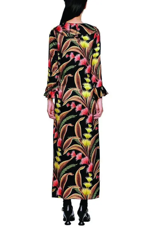Anna Sui Feather Fern Ruffle Tie Dress