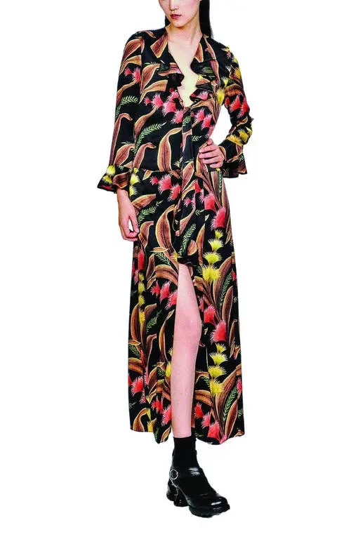 Anna Sui Feather Fern Ruffle Tie Dress