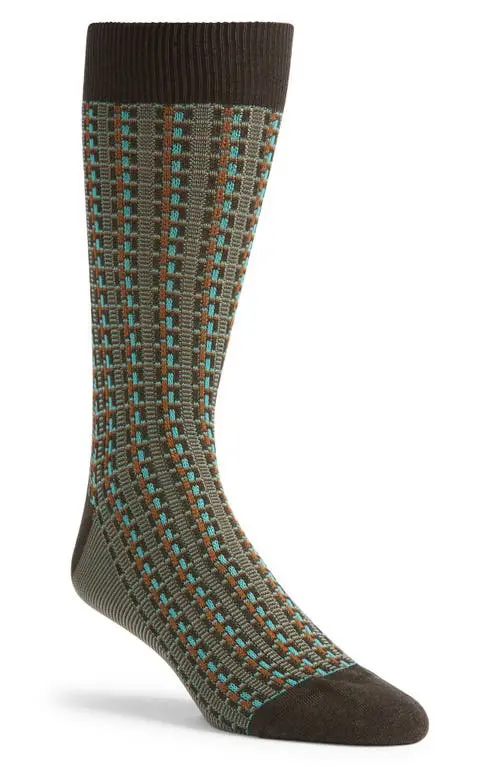 Pantherella Randolph Cotton-blend Dress Socks - Dark Brown/aqua Multi