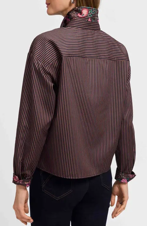 Foxcroft Marina Contrast Pocket Stripe Button-up Shirt