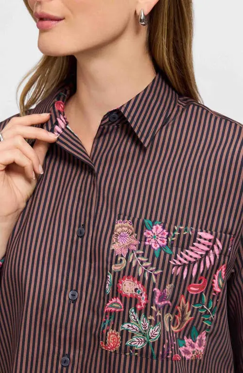 Foxcroft Marina Contrast Pocket Stripe Button-up Shirt