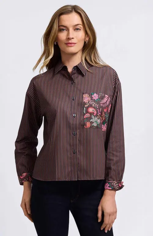 Foxcroft Marina Contrast Pocket Stripe Button-up Shirt