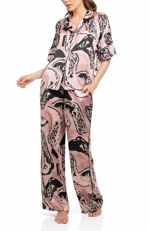 MIDNIGHT BAKERY Cowboy Print Satin Pajamas - Mauve