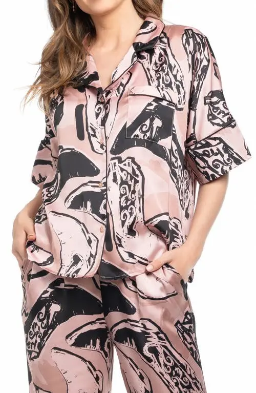 MIDNIGHT BAKERY Cowboy Print Satin Pajamas
