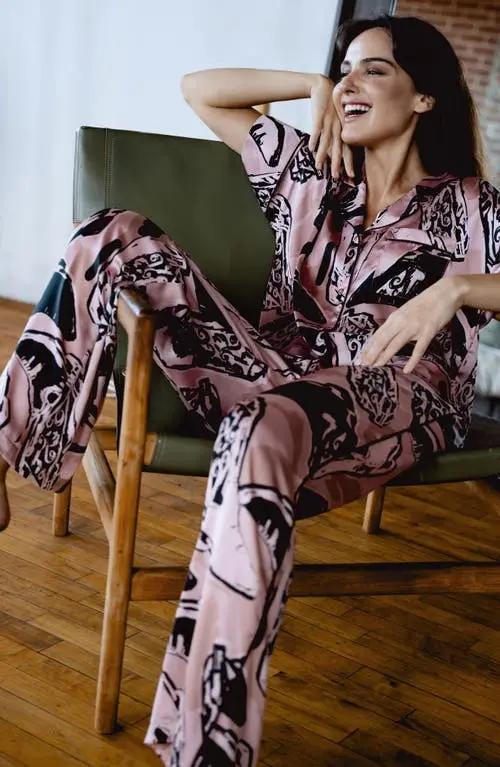 MIDNIGHT BAKERY Cowboy Print Satin Pajamas