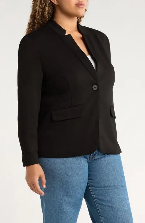 GIBSONLOOK Inverted Notch Collar Cotton Blend Blazer - Black