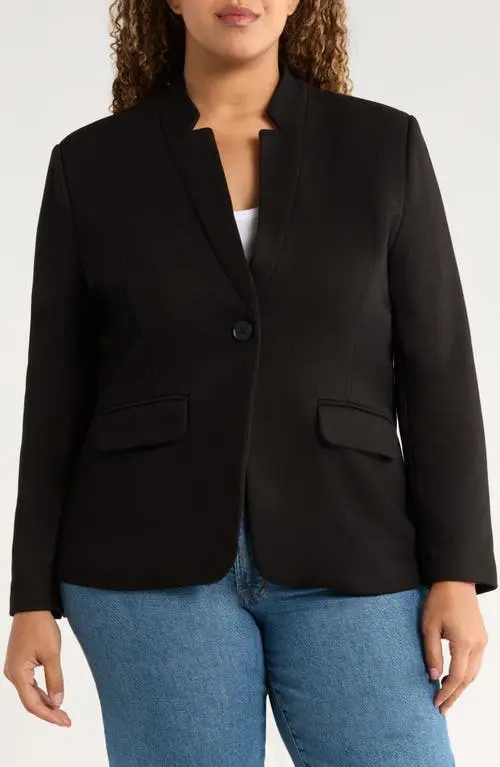 GIBSONLOOK Inverted Notch Collar Cotton Blend Blazer - Black