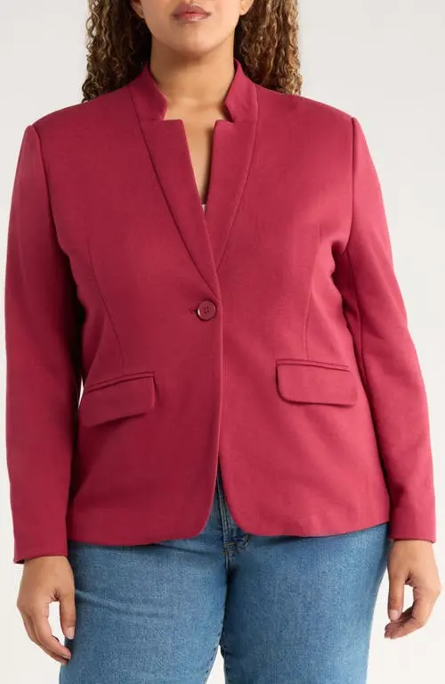 GIBSONLOOK Inverted Notch Collar Cotton Blend Blazer - Cranberry