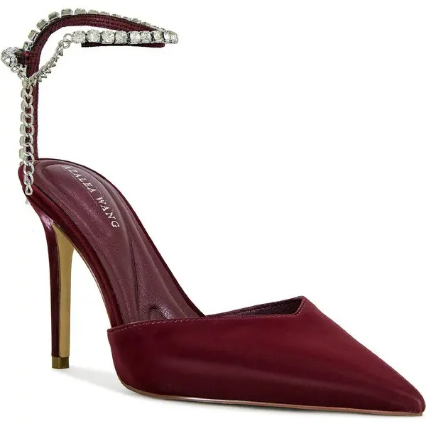 AZALEA WANG Rabrindra Pointed Toe Pumps With Ankle Strap - Burgundy