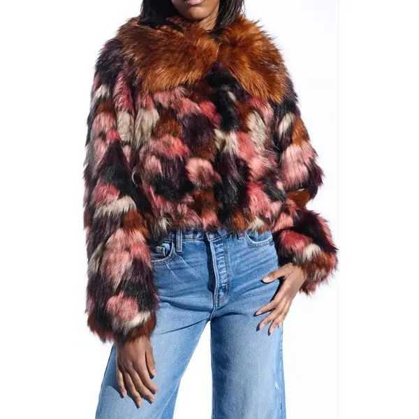 AZALEA WANG Faux Fur Jacket - Brown Multi