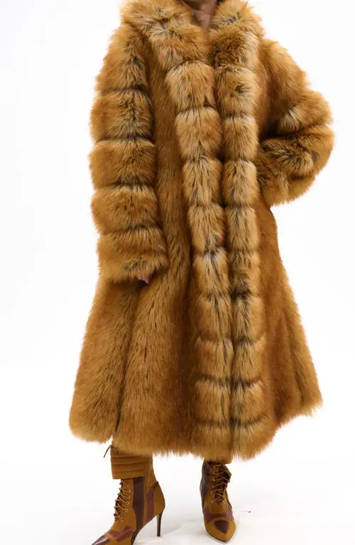 AZALEA WANG Elizabeth Faux Fur Hooded Coat - Tan