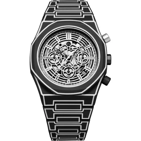 D1 MILANO Sketch Skeleton Chronograph Bracelet Watch - Black