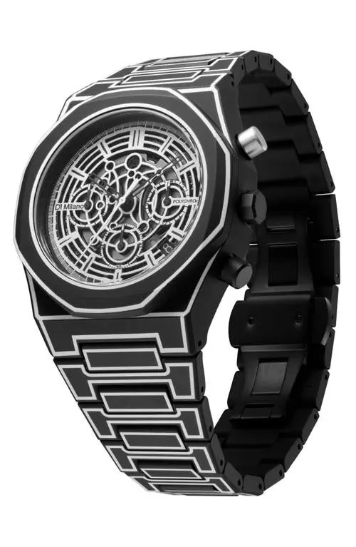 D1 MILANO Sketch Skeleton Chronograph Bracelet Watch - Black