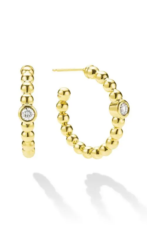 Lagos Caviar Diamond Hoop Earrings - Gold