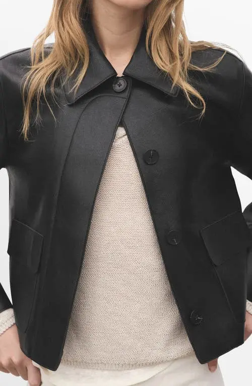 Mango Sabina Faux Leather Jacket - Black