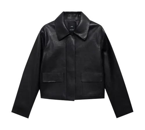 Mango Sabina Faux Leather Jacket - Black