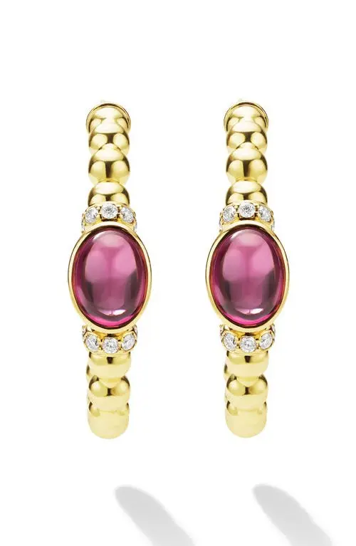 Lagos Caviar Rhodolite Garnet & Diamond Beaded Hoop Earrings
