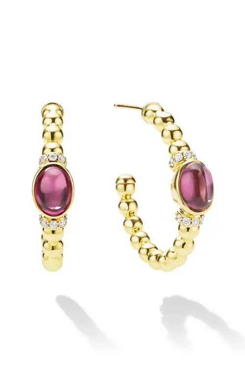 Lagos Caviar Rhodolite Garnet & Diamond Beaded Hoop Earrings - Gold