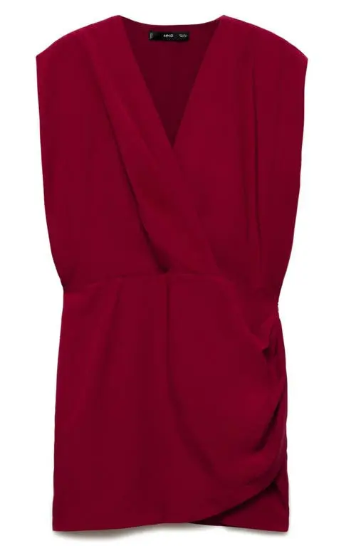 Mango Vene Faux Wrap Dress - Maroon