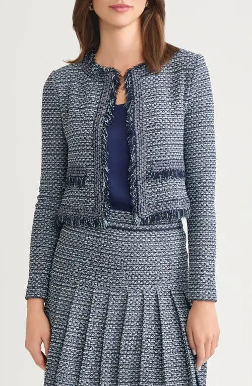 Misook Fringe Trim Tweed Jacket