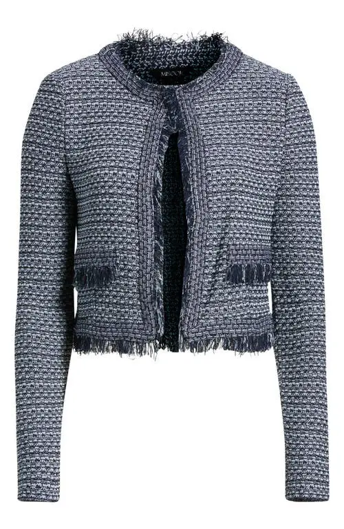 Misook Fringe Trim Tweed Jacket