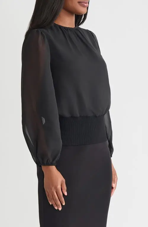 Misook Sheer Sleeve Mixed Media Top