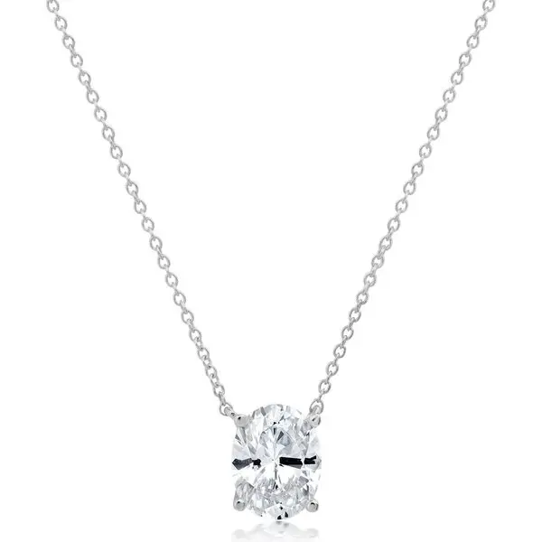 CRISLU Oval Cut Zirconia Pendant Necklace - Pure Platinum/clear Stone
