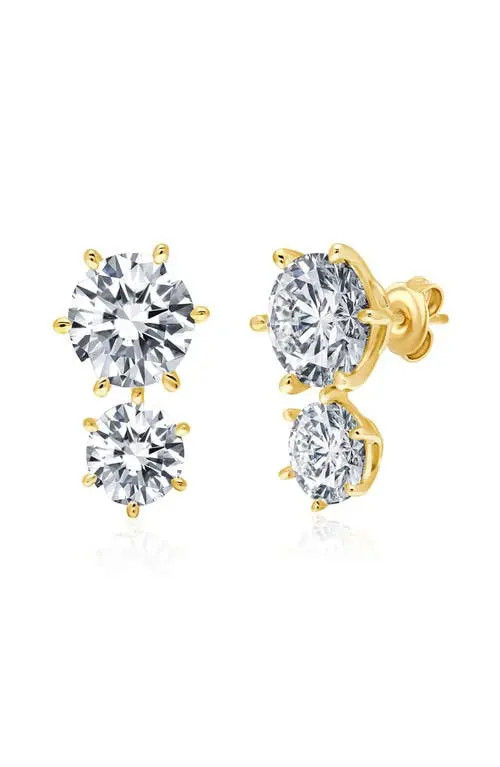 CRISLU Double Cubic Zirconia Stud Earrings - 18kyg/clear Stone