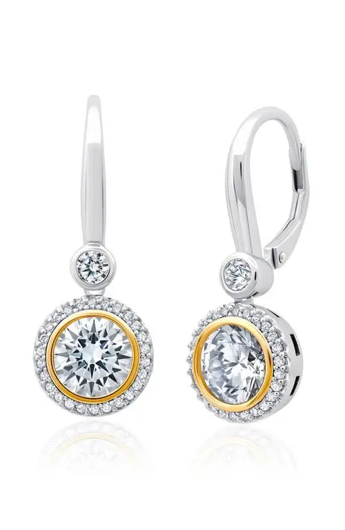 CRISLU 2-tone Halo Leverback Earrings - Pure Platinum/clear Stone